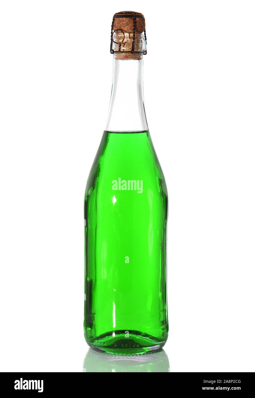 bottle with green liquid on white background Stock Photo - Alamy