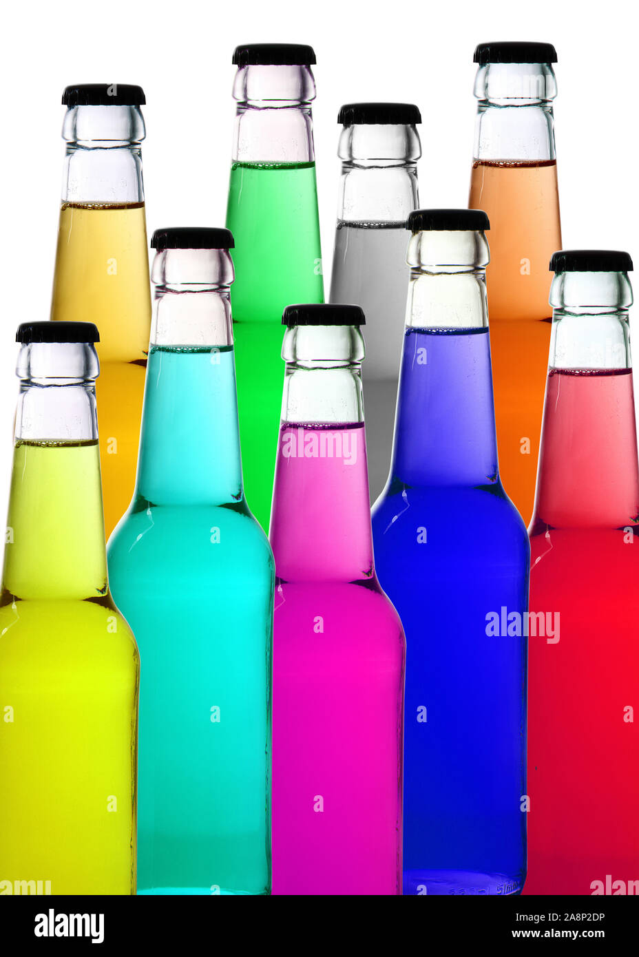 colored bottles on white background Stock Photo - Alamy