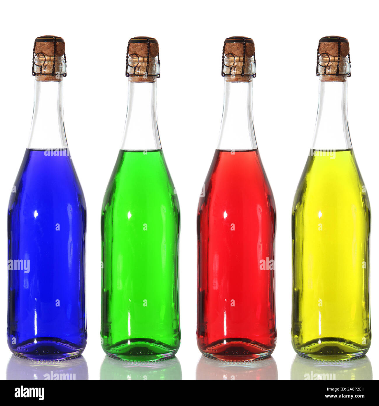 colored bottles on white background Stock Photo - Alamy