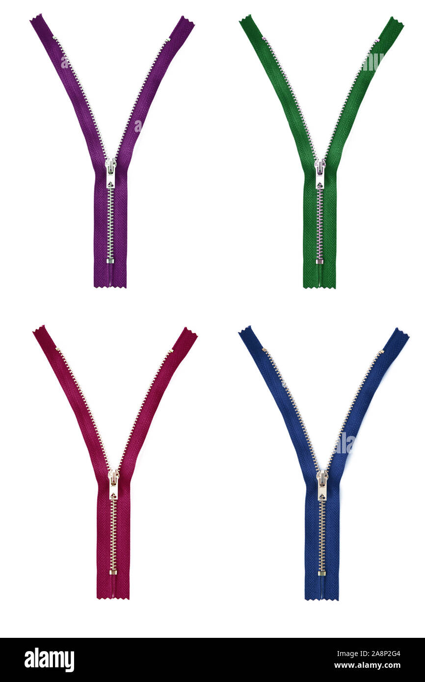 zipper collage on white background Stock Photo - Alamy