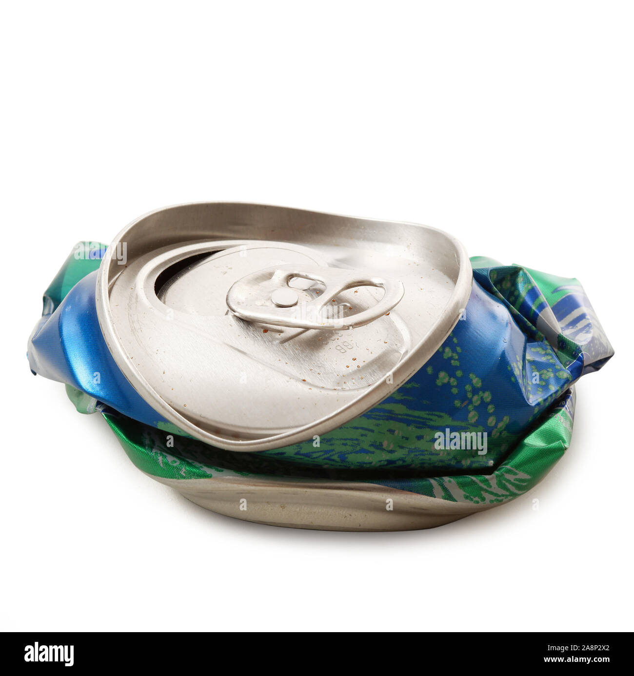 Crushed aluminum can on white background Stock Photo - Alamy