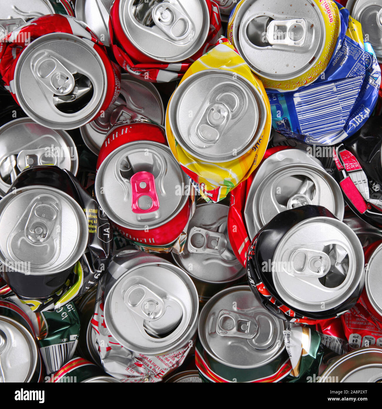 full background with aluminium crushed can Stock Photo - Alamy