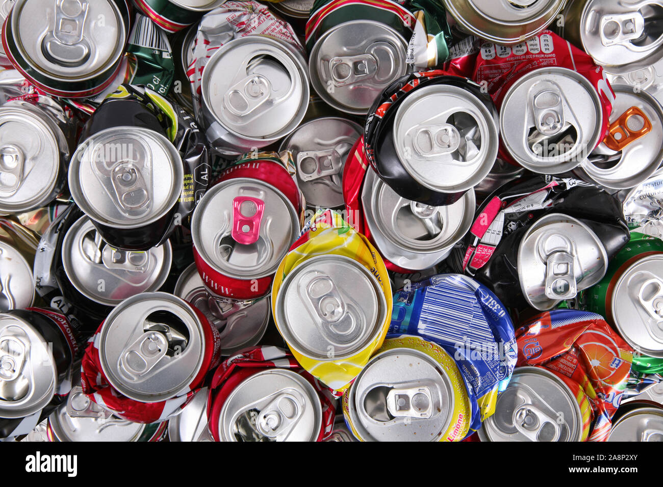full background with aluminium crushed can Stock Photo - Alamy