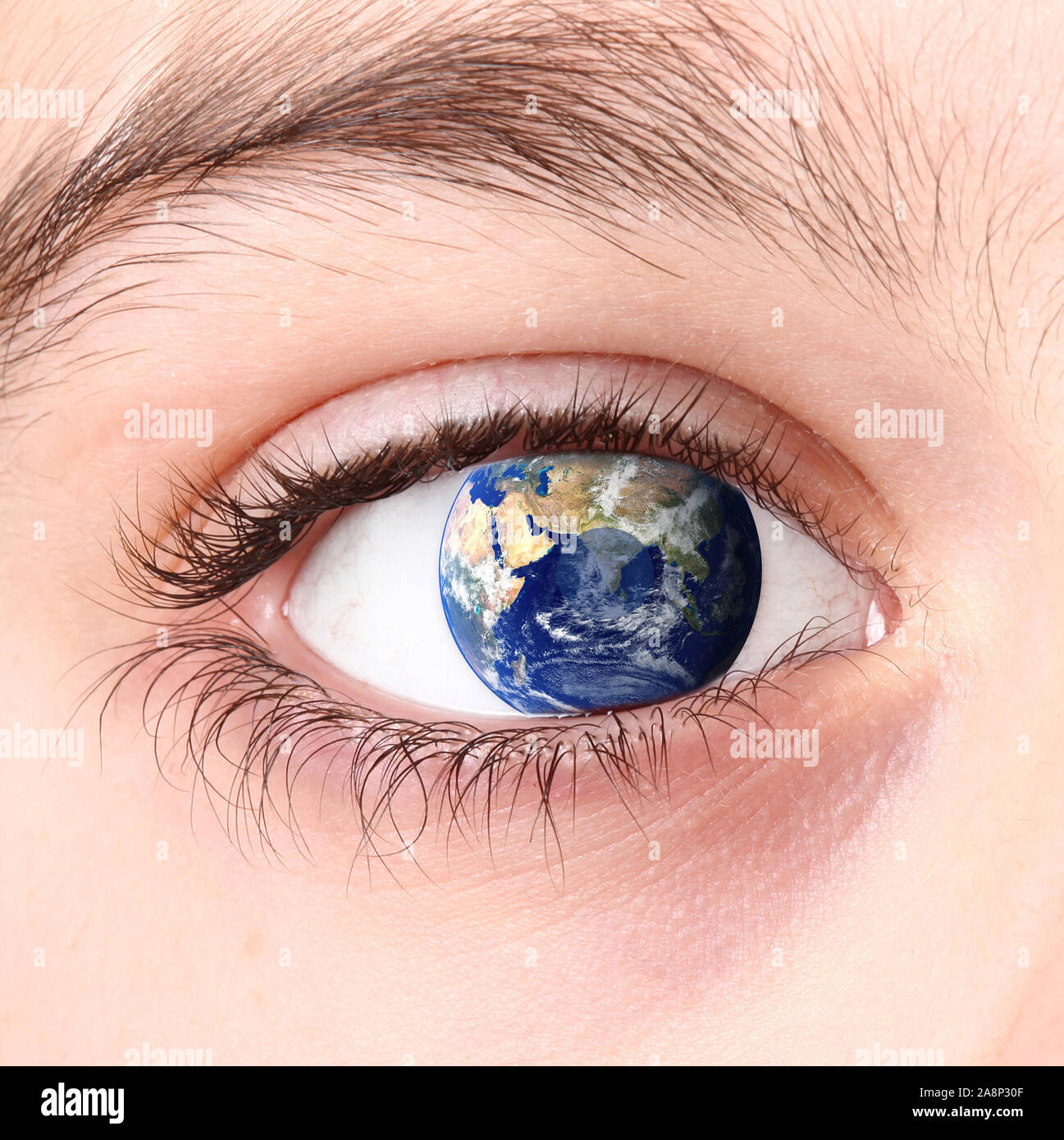 Human eye with Earth in place of pupil Stock Photo - Alamy