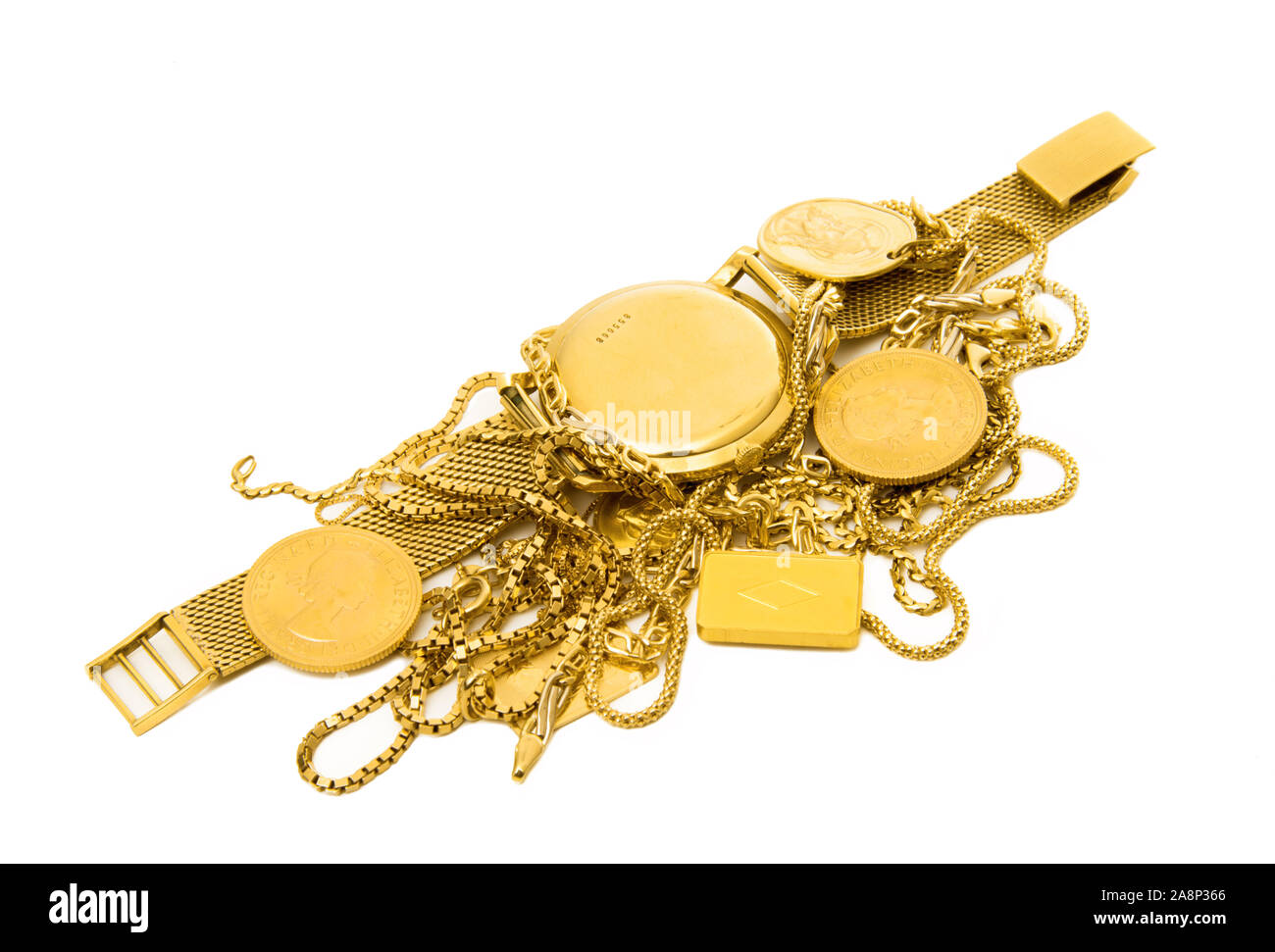 precious gold objects on white background Stock Photo - Alamy
