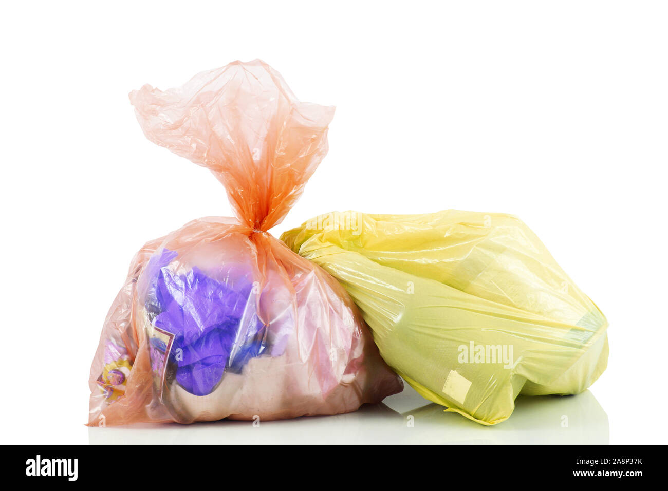 bags full of garbage on white background Stock Photo - Alamy