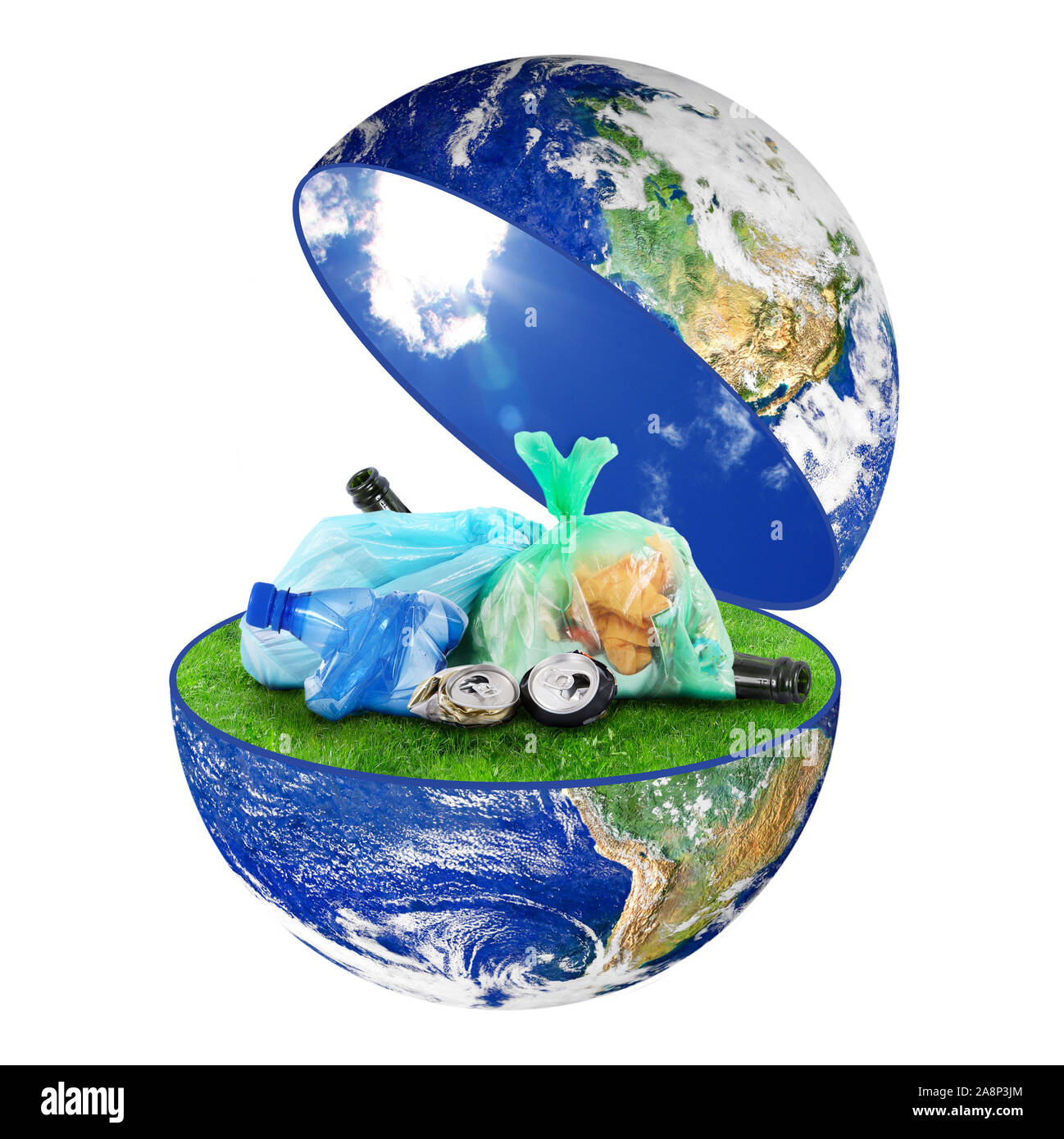 the planet Earth with garbage on white background Stock Photo - Alamy