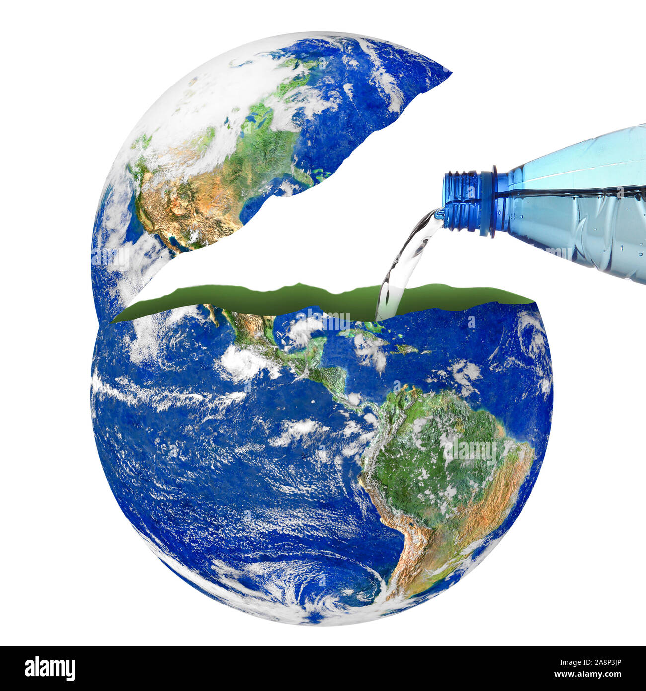the planet Earth with a water bottle on white background Stock Photo ...