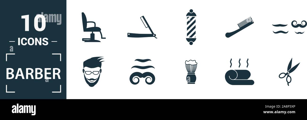 Barber Shop icon set. Include creative elements scissors, foam brush ...