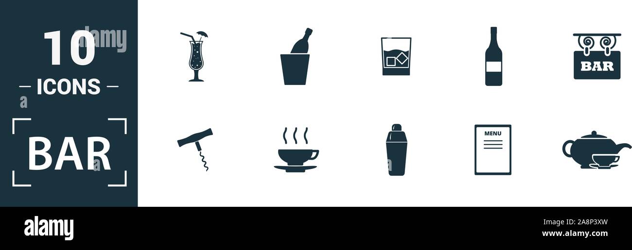 Bar - Restorant icon set. Include creative elements glass, beer ...