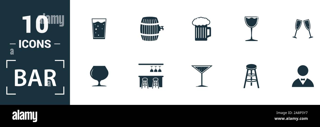 Bar - Restorant icon set. Include creative elements glass, beer ...