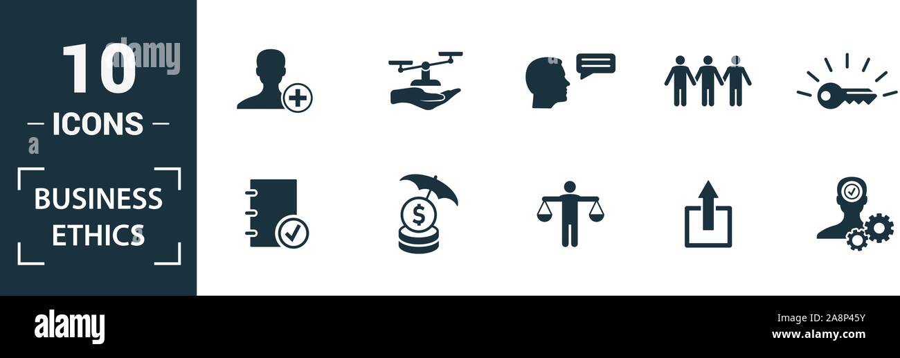 Business Ethics icon set. Include creative elements csr, trust ...