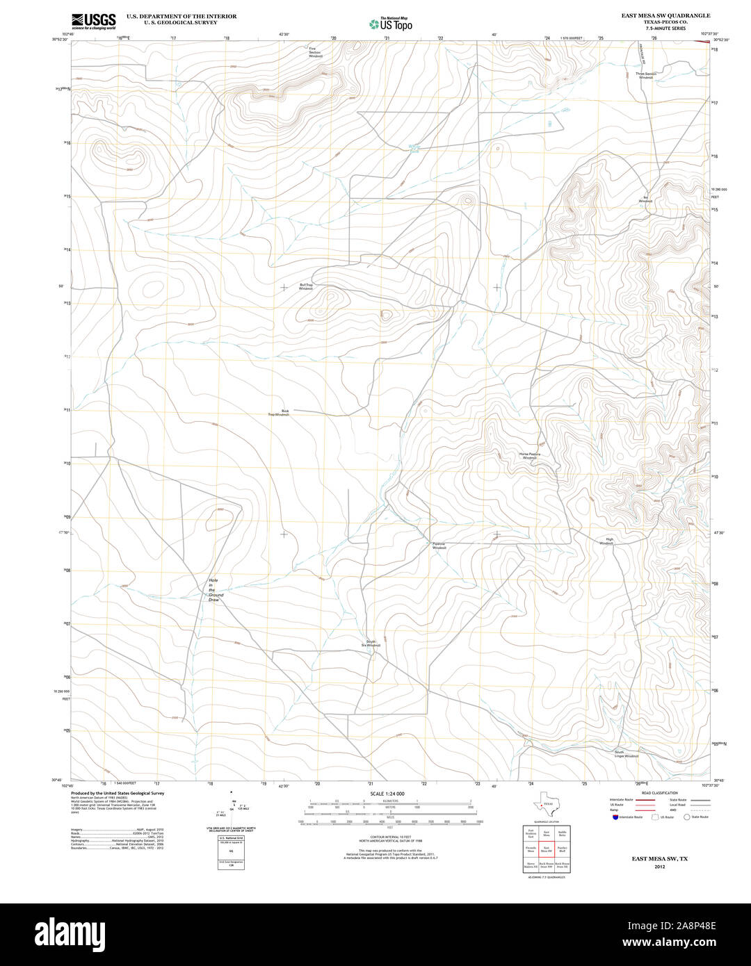 USGS TOPO Map Texas TX East Mesa SW 20121204 TM Restoration Stock Photo ...