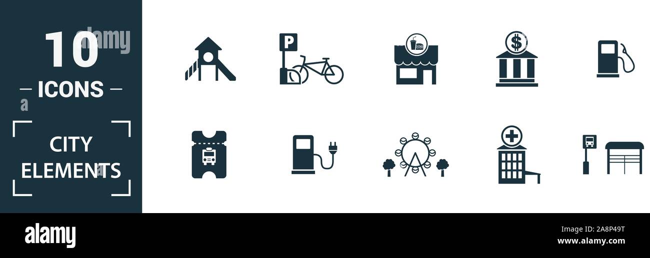 City Elements icon set. Include creative elements restroom sign, public ...
