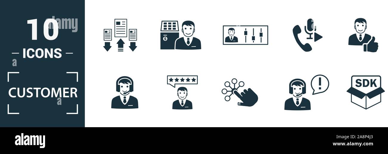 Customer Service icon set. Include creative elements agent console ...