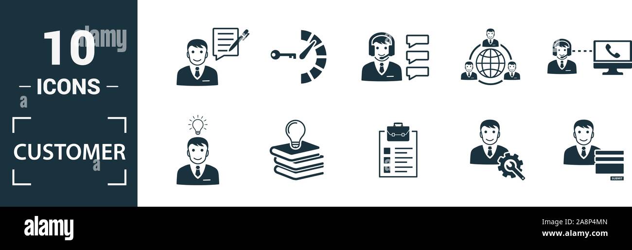 Customer Service icon set. Include creative elements agent console ...