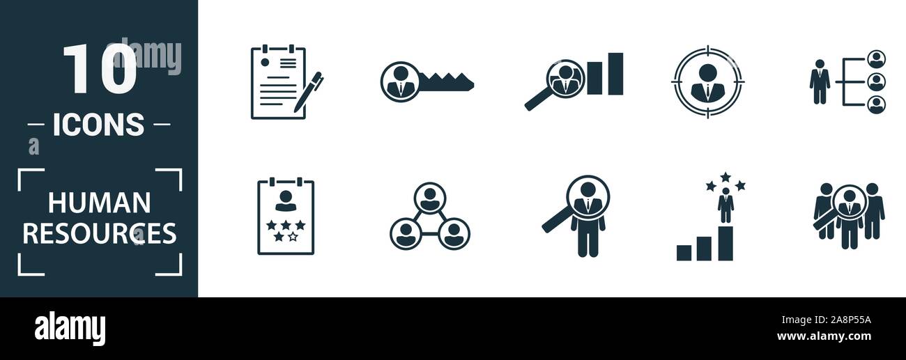 Human Resources icon set. Include creative elements searching, resume ...