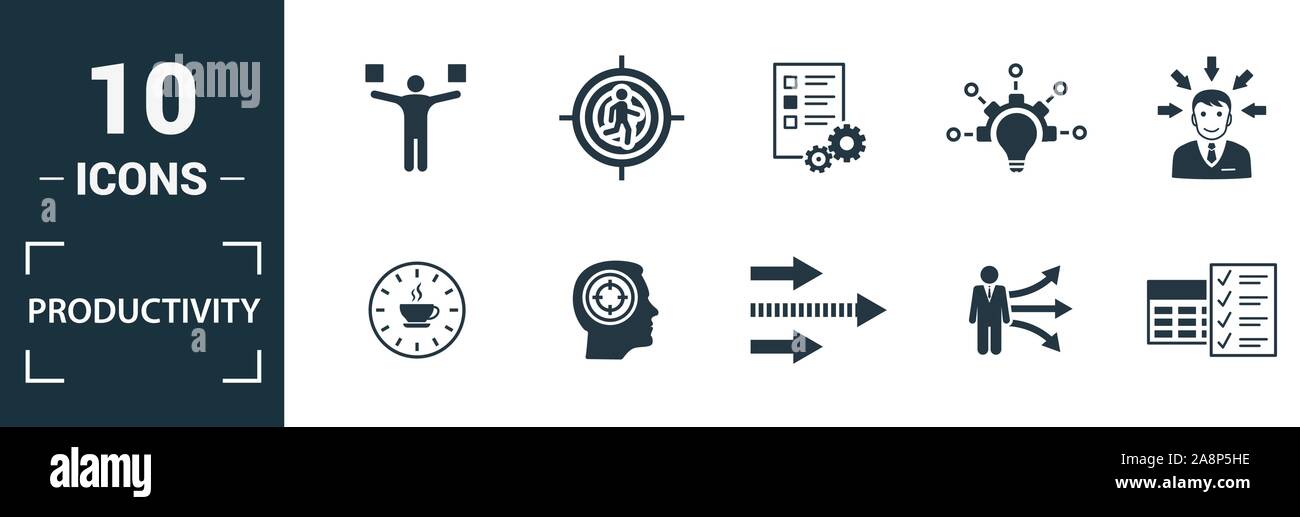 Productivity icon set. Include creative elements skill, time management ...