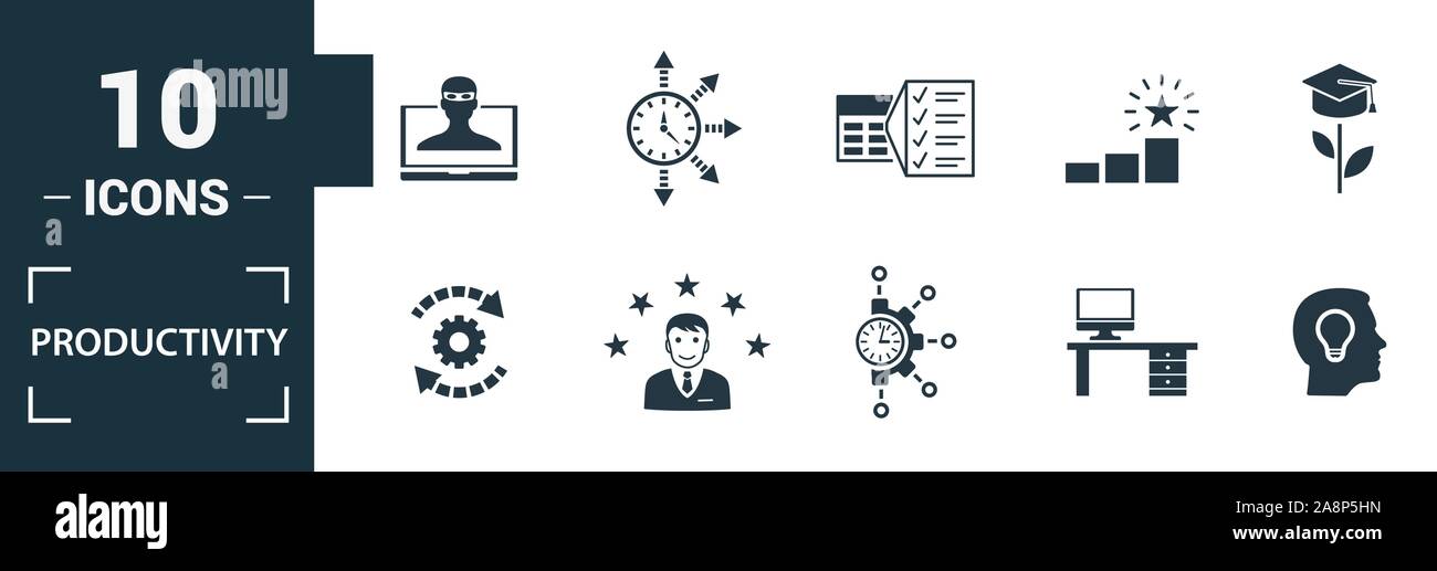 Productivity icon set. Include creative elements skill, time management ...