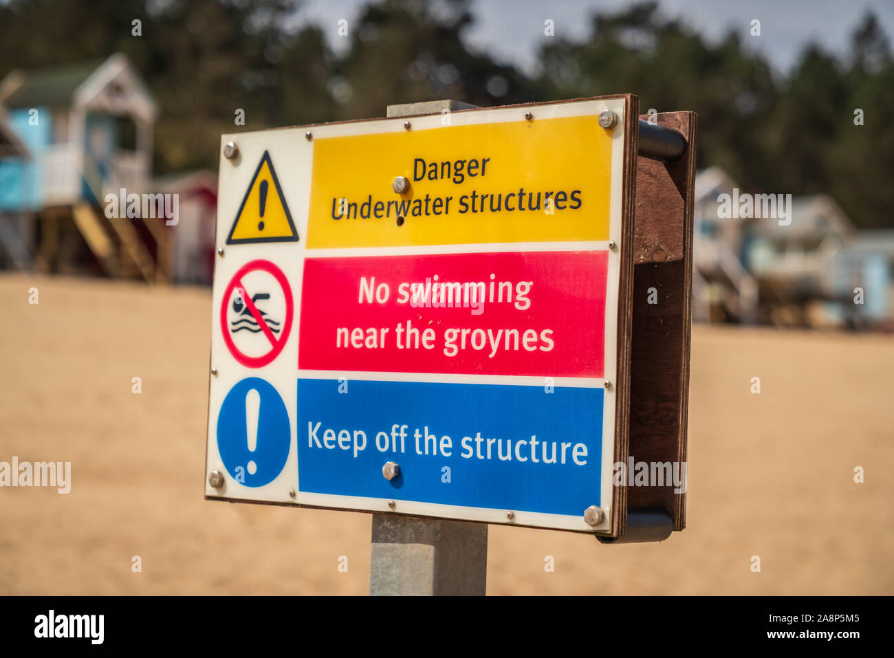 Sign: Danger Underwater Structures, No Swimming near the groynes, Keep ...