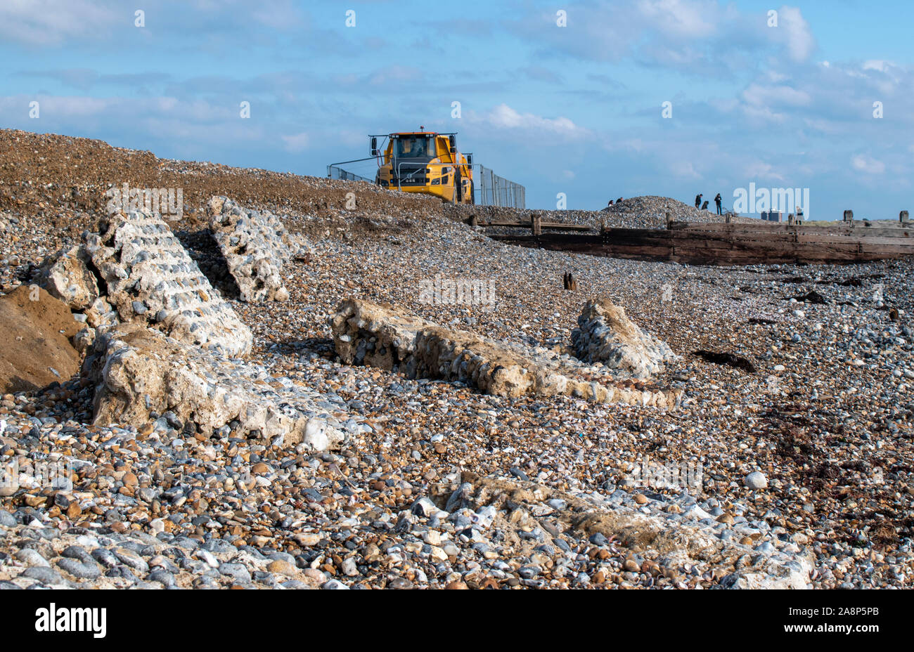 Climping Beach, West Sussex, UK, November 10, 2019, Concrete Defence ...