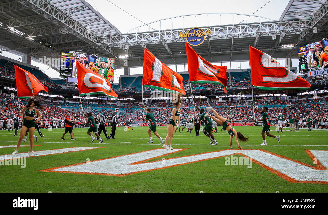 Miami Gardens, Florida, USA. 09th Nov, 2019. The Miami Hurricanes ...