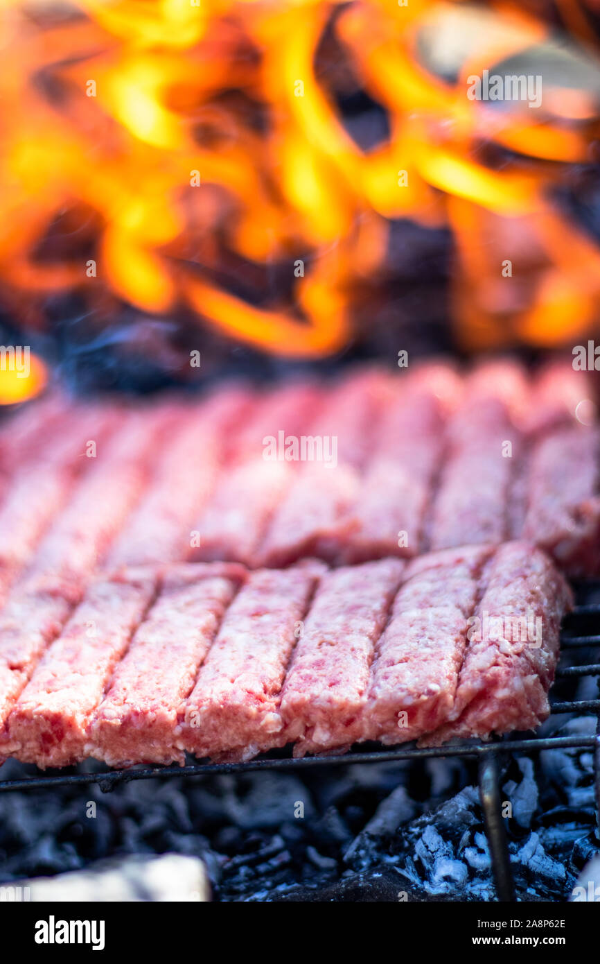 Balkan cuisine, pork beef cevapi,cevapcici. Still raw minced meat ...