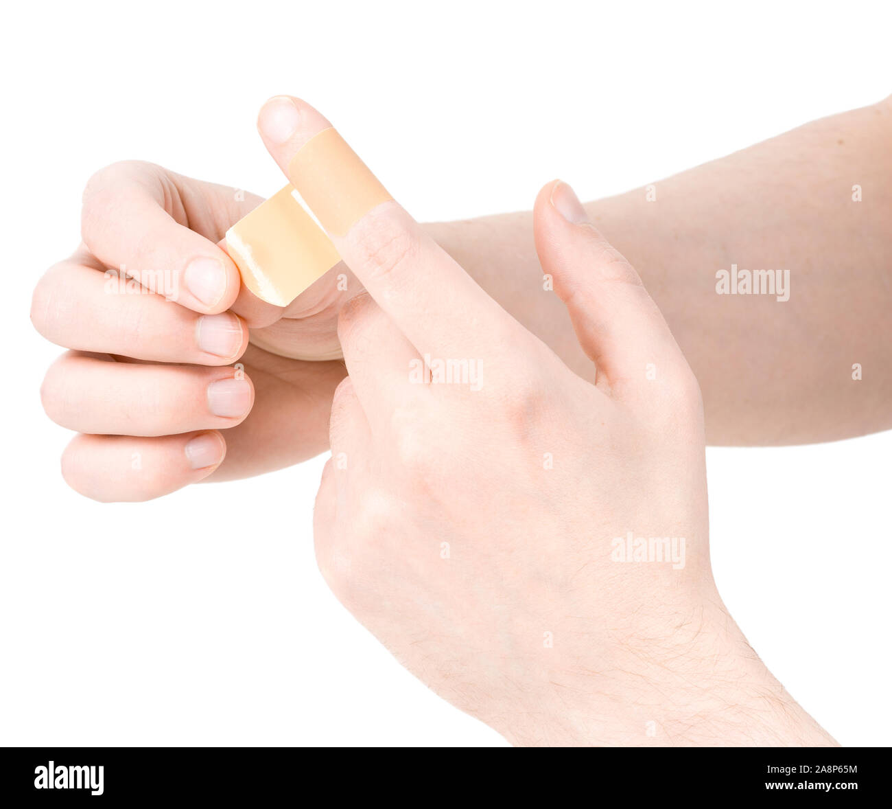 Adhesive bandage on finger, on white background, isolated Stock Photo ...