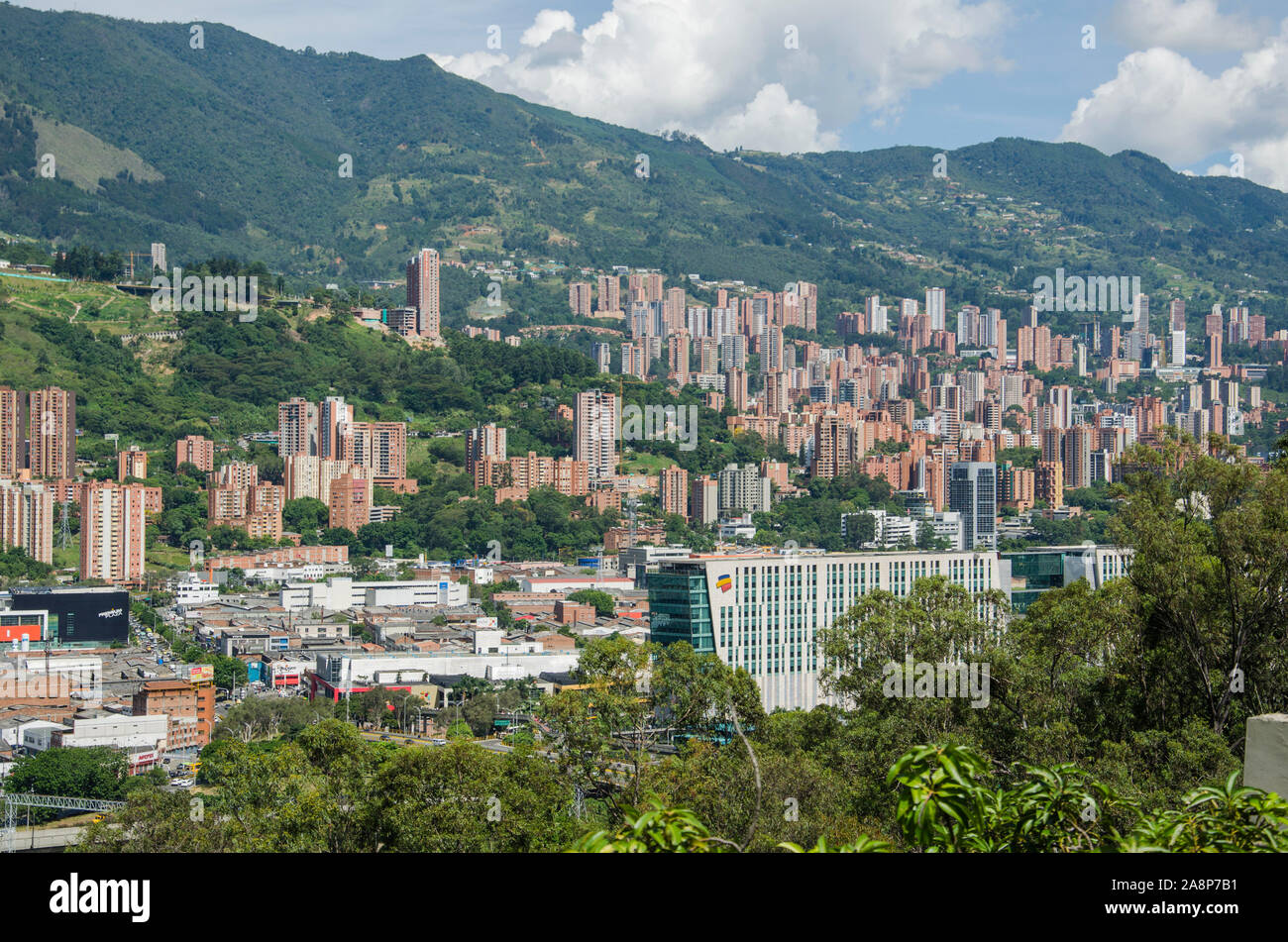 Cityscape of Medellin, Antioquia, Colombia, in its mountainous ...