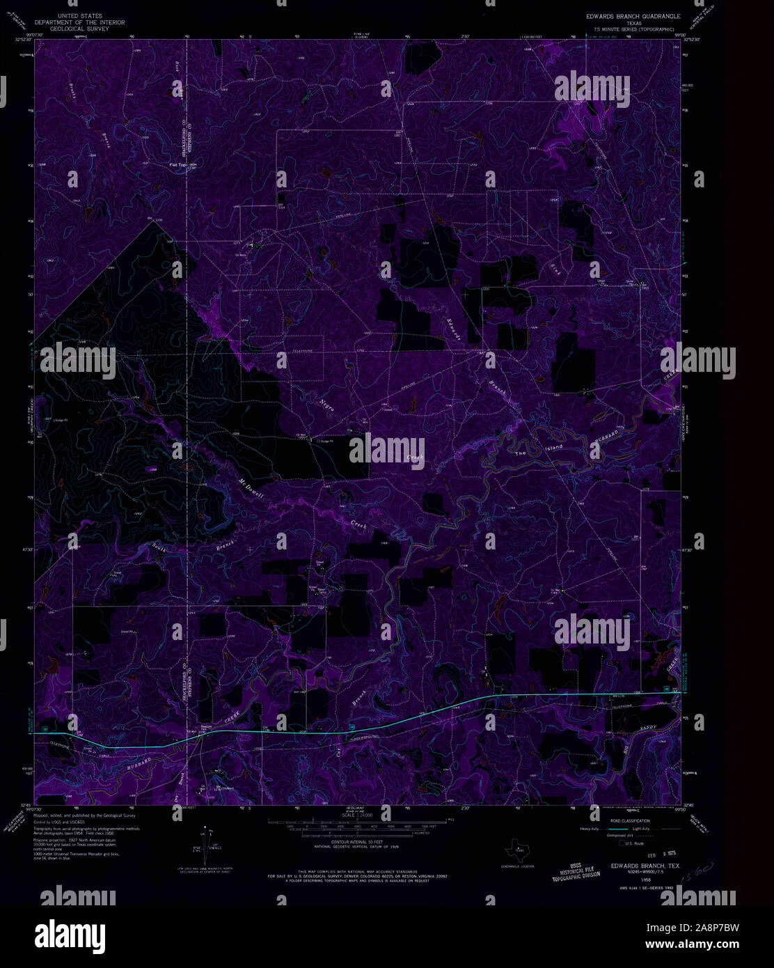 USGS TOPO Map Texas TX Edwards Branch 107837 1958 24000 Inverted ...