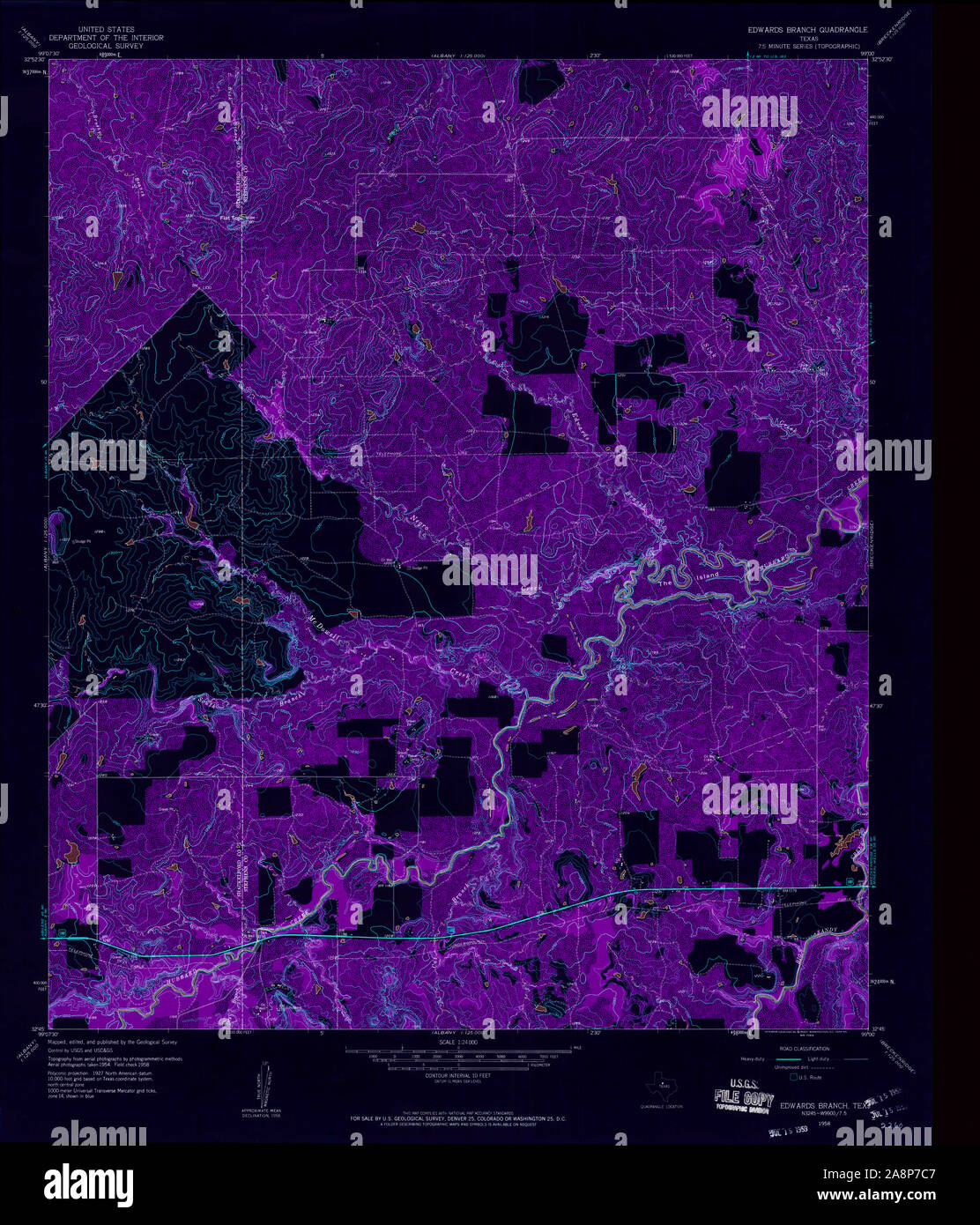 USGS TOPO Map Texas TX Edwards Branch 107838 1958 24000 Inverted ...