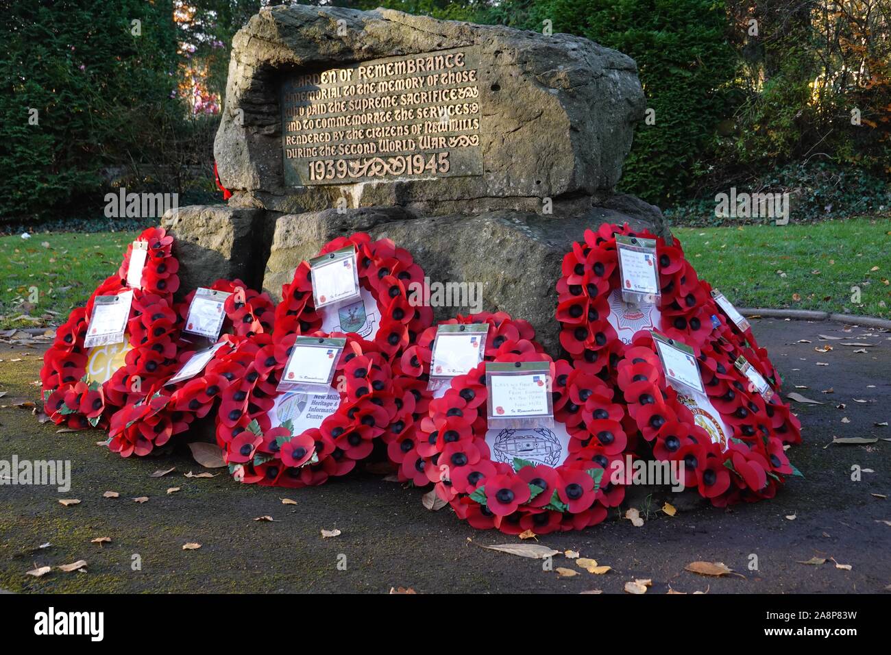 The war memorial in High Lea park, New Mills, Derbyshire Stock Photo ...