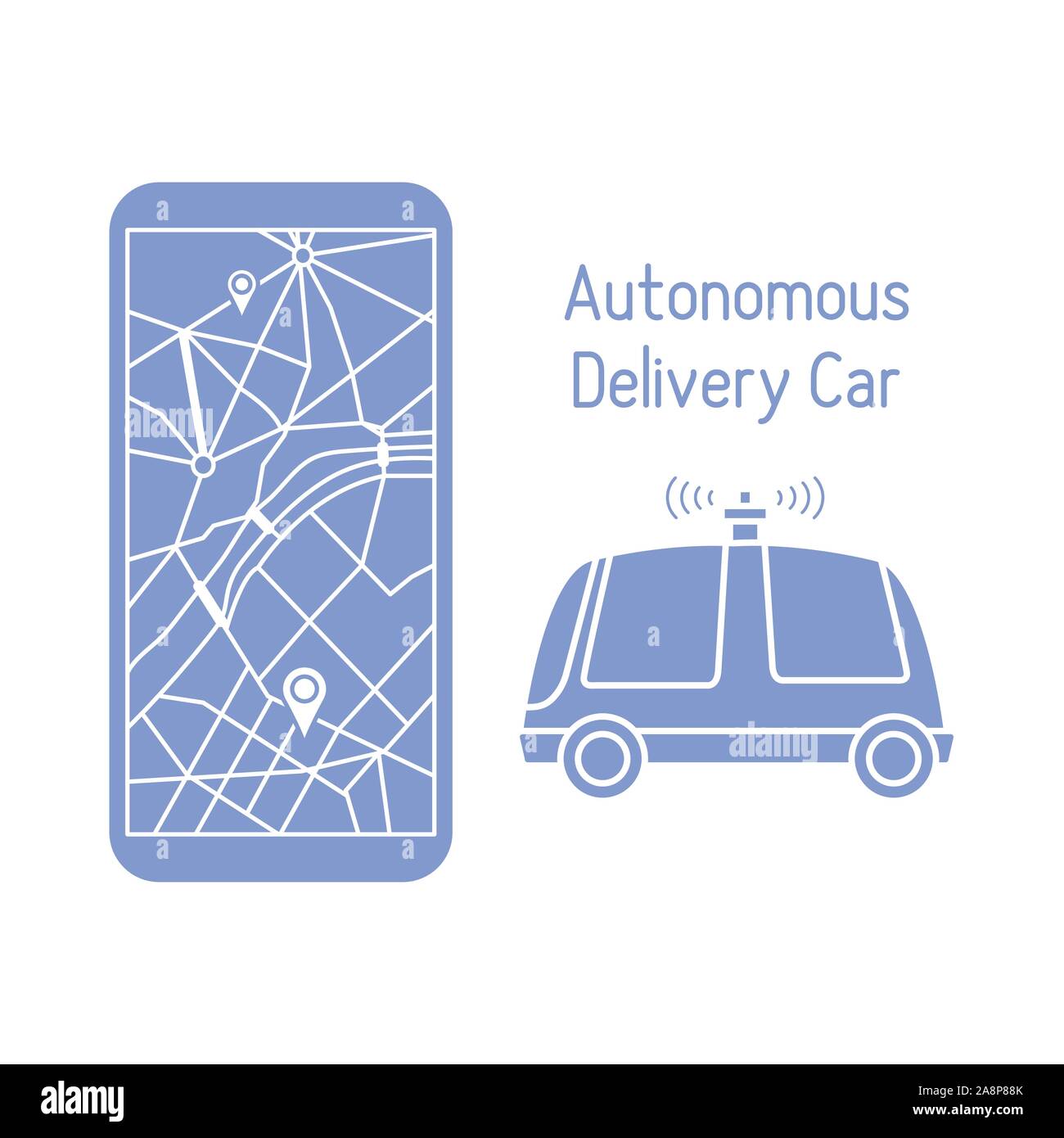 Vector illustration with self-driving car, automated car, autonomous ...