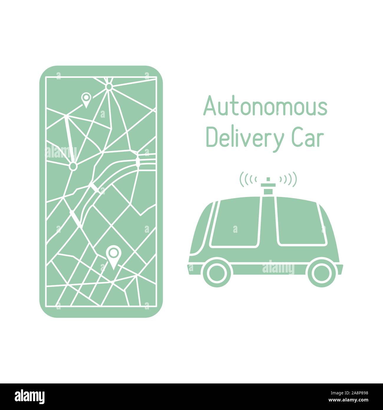 Vector illustration with self-driving car, automated car, autonomous ...