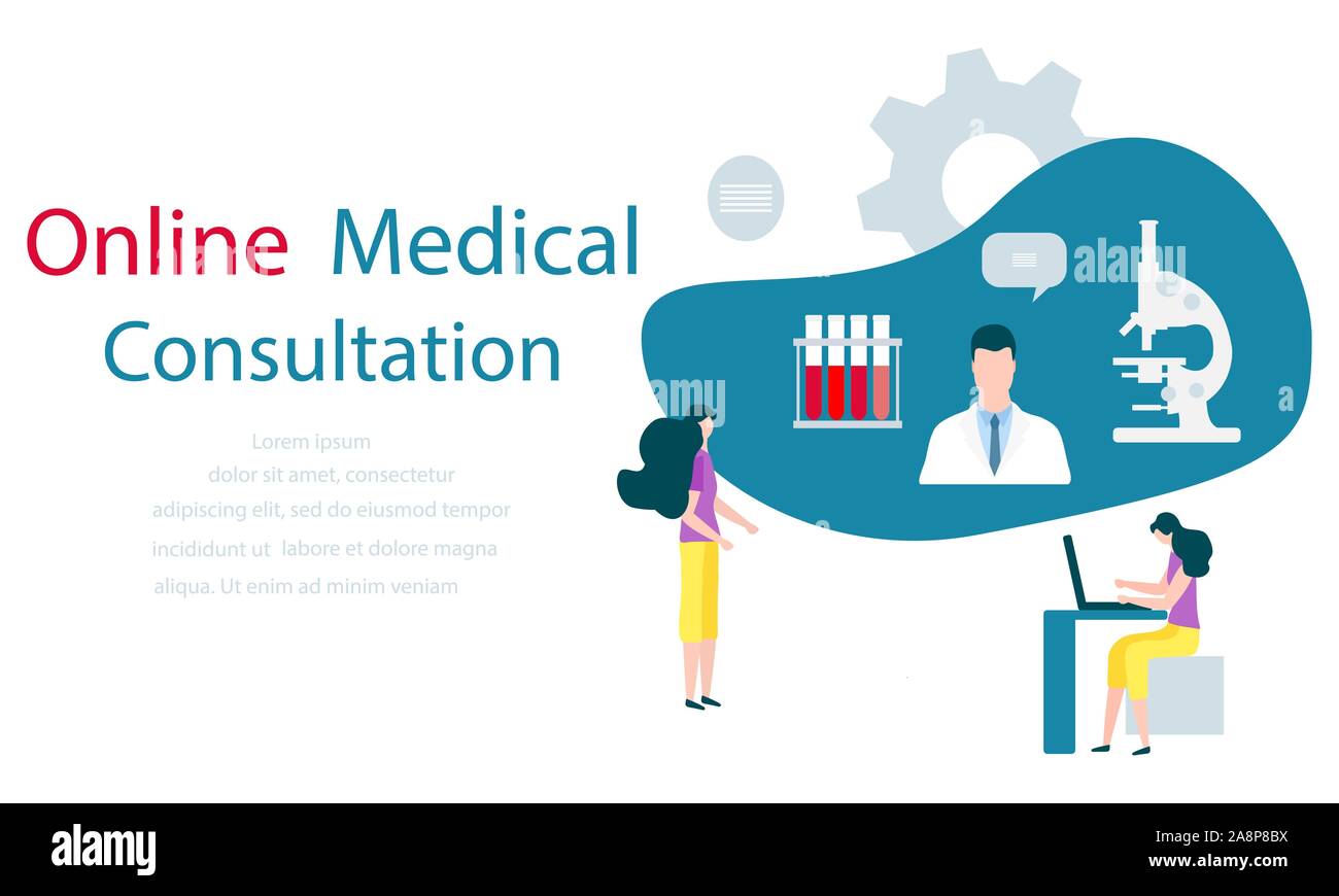 Vector illustration with people, online doctor, microscope, medical ...