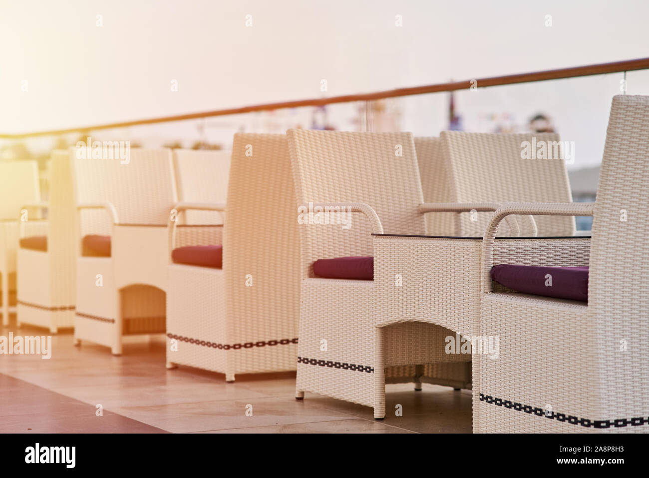 Empty terrace with table and chairs outdoor Stock Photo - Alamy