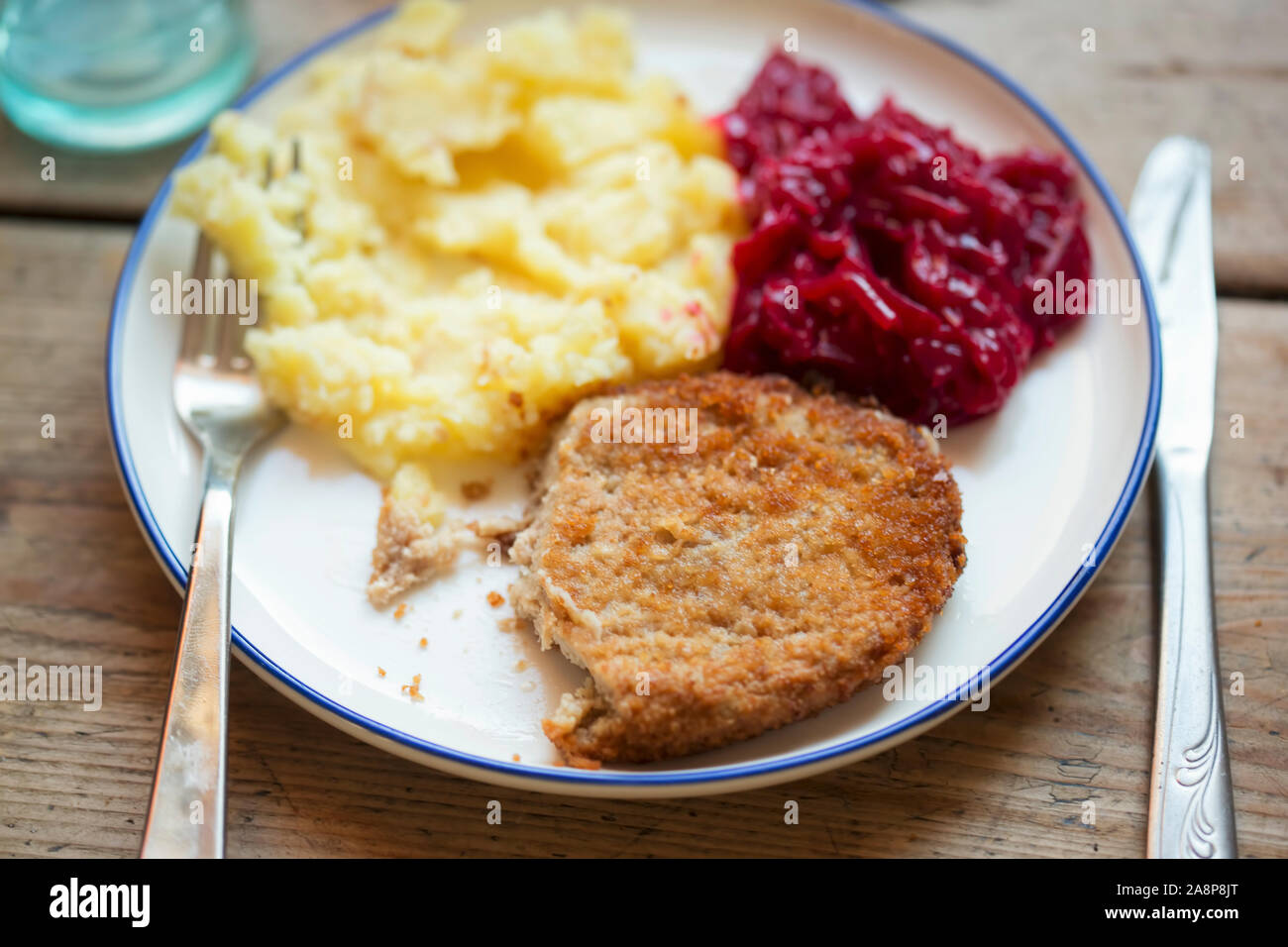 Pork chop cutlet with masked potatoes & beetroots Stock Photo - Alamy