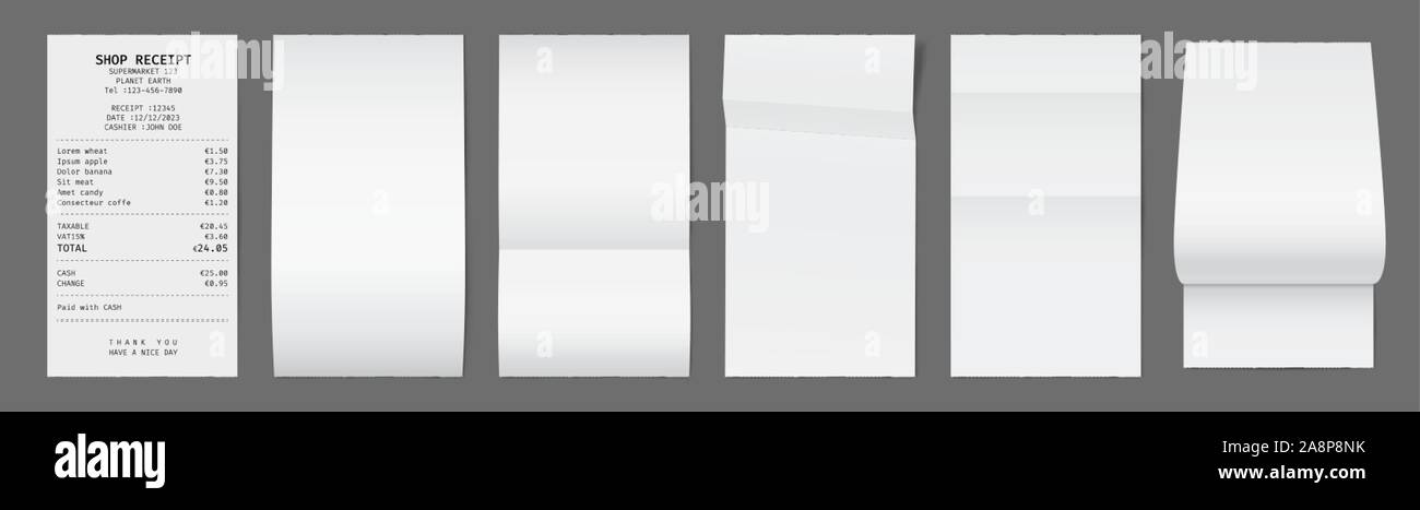 Template of a shop check. Paper payment receipt from supermarket. Bill ...