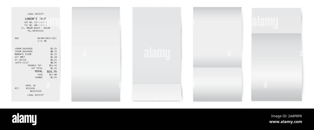 Paper shop check. White supermarket receipt. Financial bill mockup ...