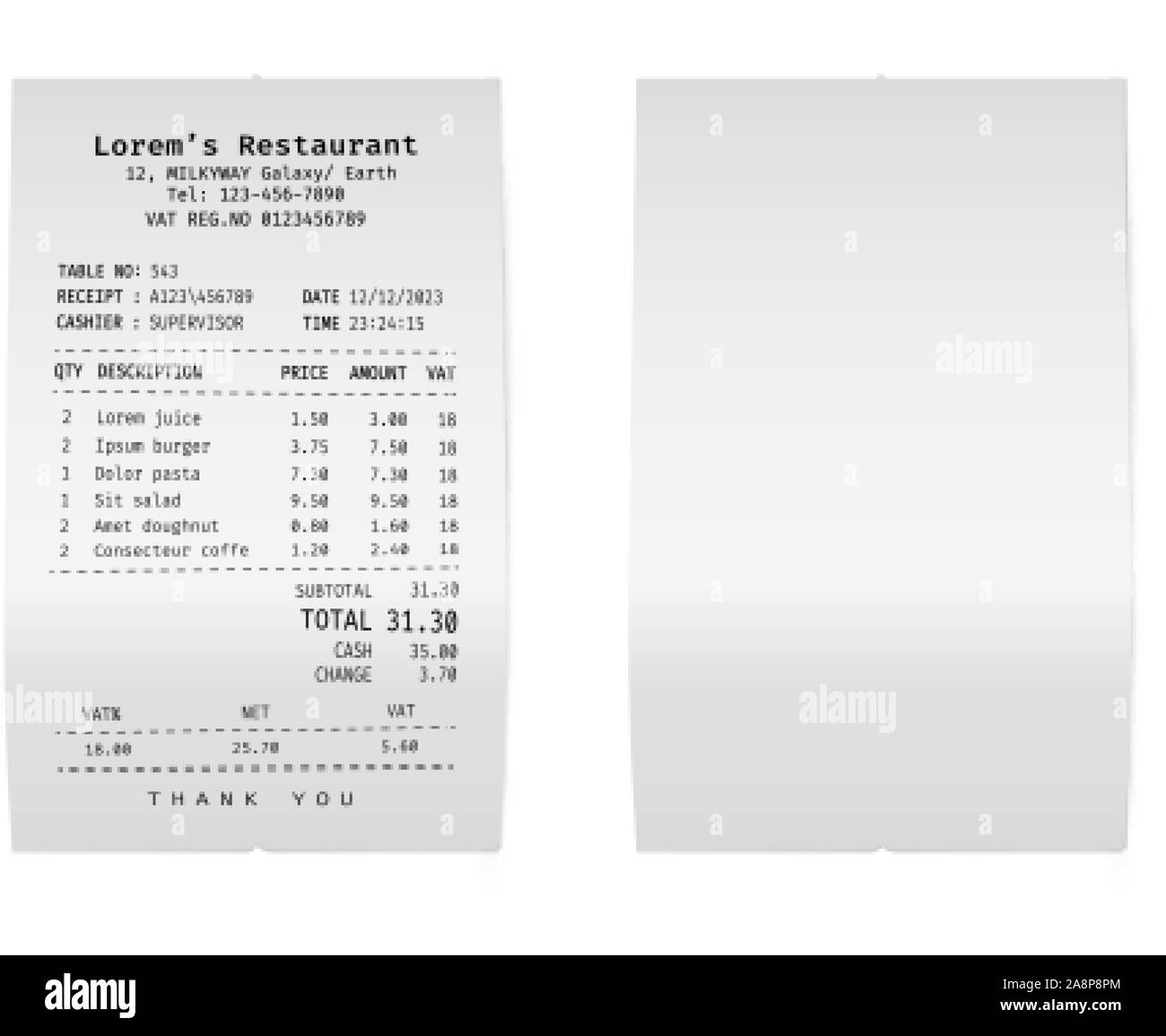 Paper check from shop. Template of a curled supermarket receipt Stock ...