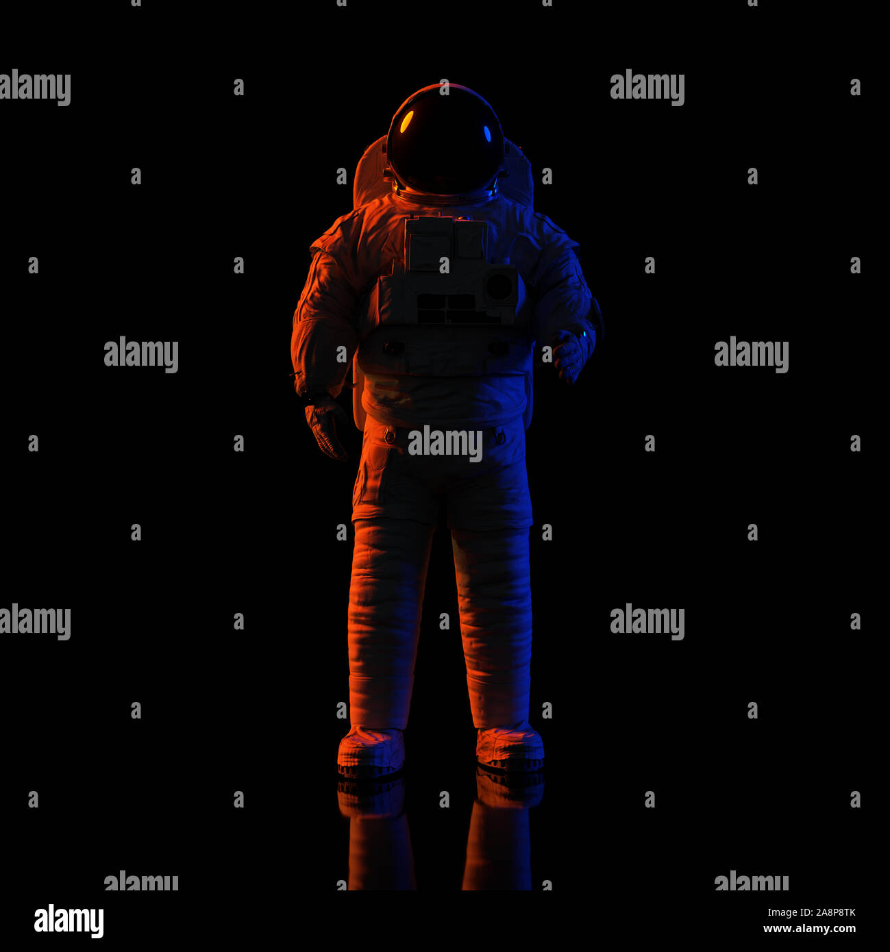 standing astronaut on shiny stage looking into empty space Stock Photo ...