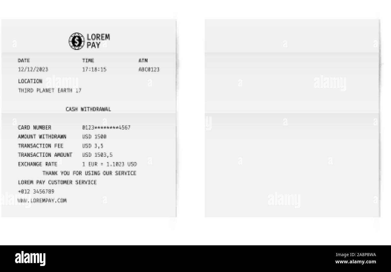 Blank white paper shop check. Template of a bill from supermarket of ...