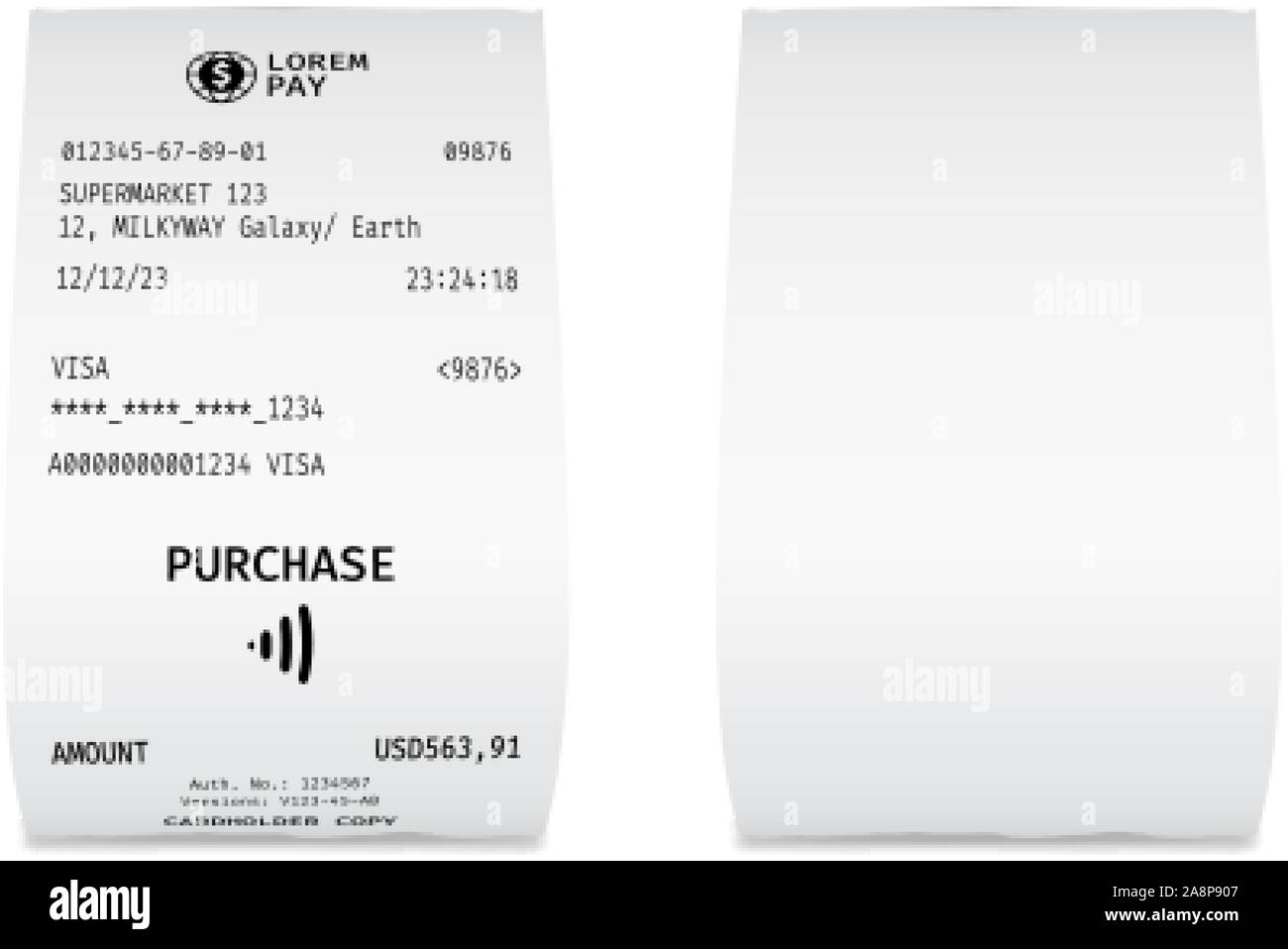 Paper check from shop. Template of a curled supermarket receipt Stock ...