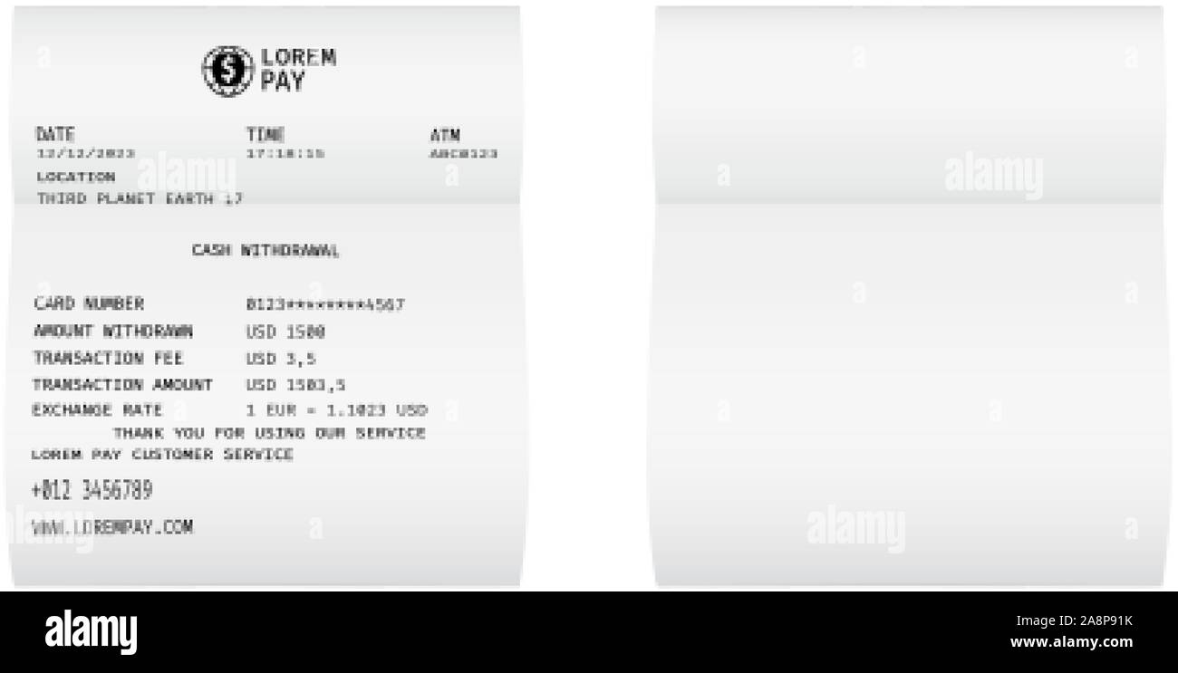 Template of a white paper receipt. Blank check from a shop, supermarket ...