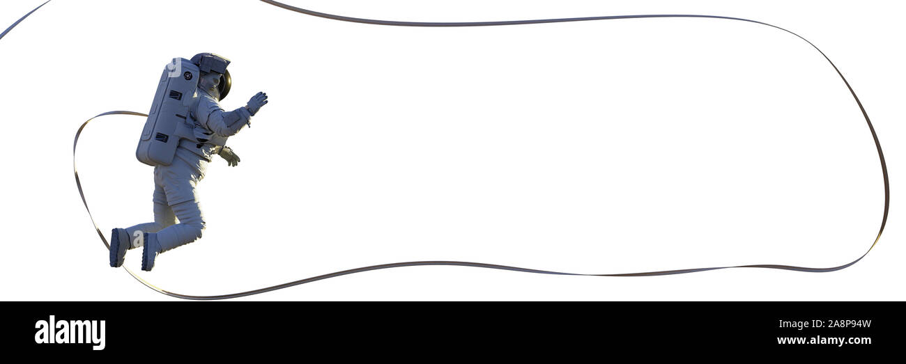 astronaut with safety tether during spacewalk, isolated on white ...