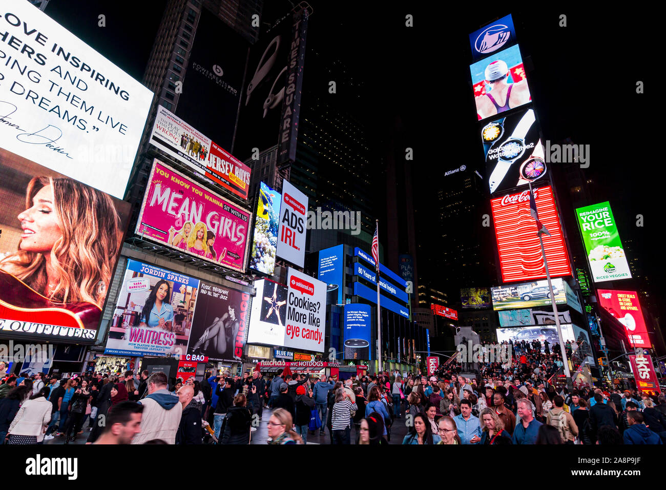 Times Square, a busy and crowded intersection in Manhattan, with many ...
