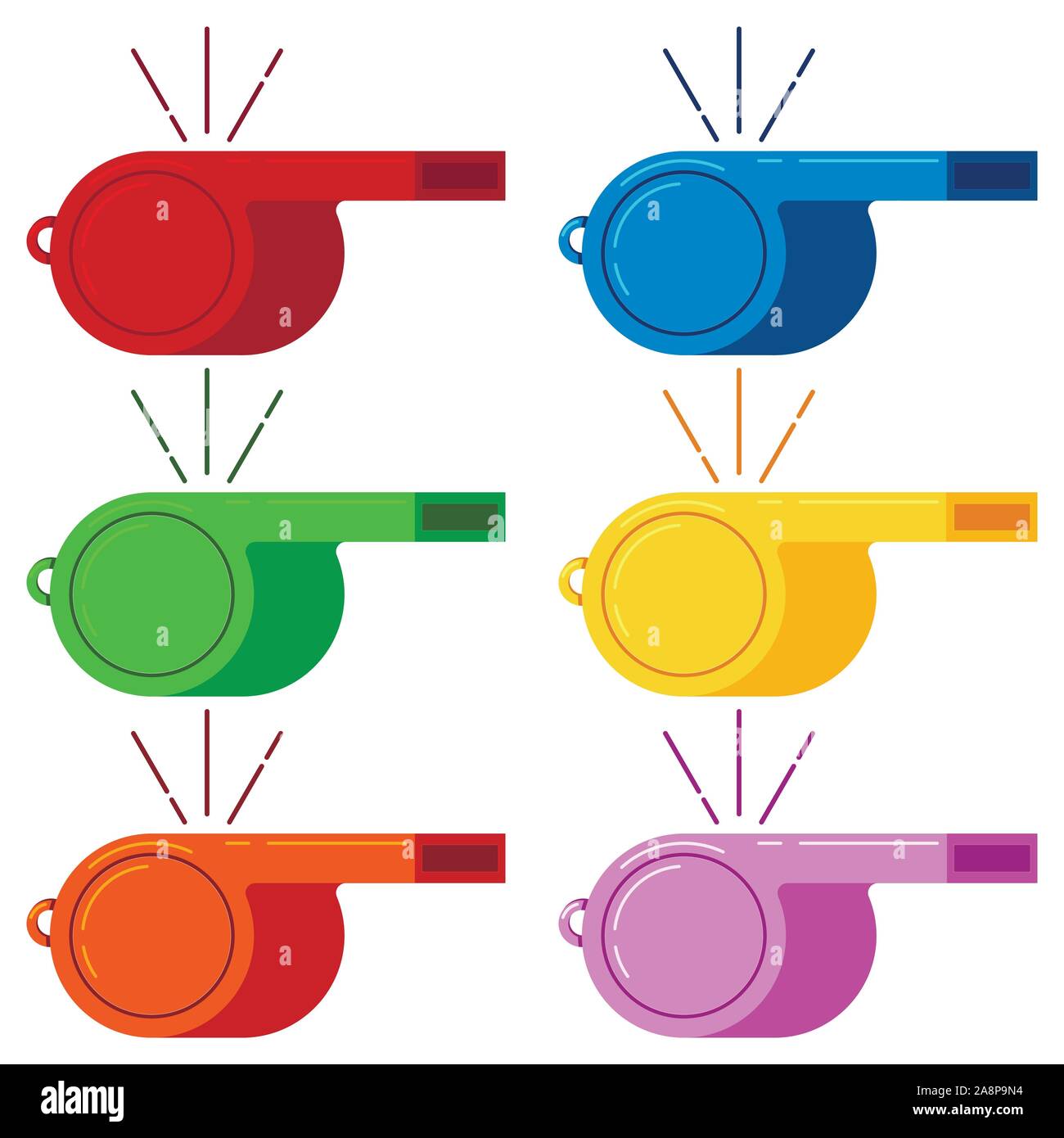 Blowing whistle red, blue, green, yellow, orange, pink color vector ...