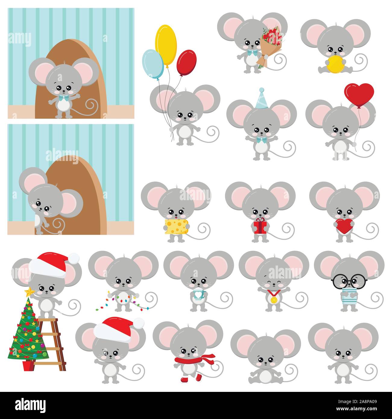 Cute mouse vector set isolated on white background - flat design ...