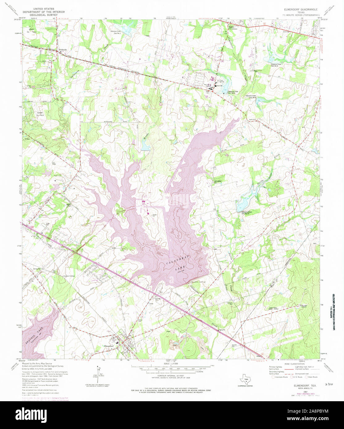 USGS TOPO Map Texas TX Elmendorf 107915 1967 24000 Restoration Stock ...