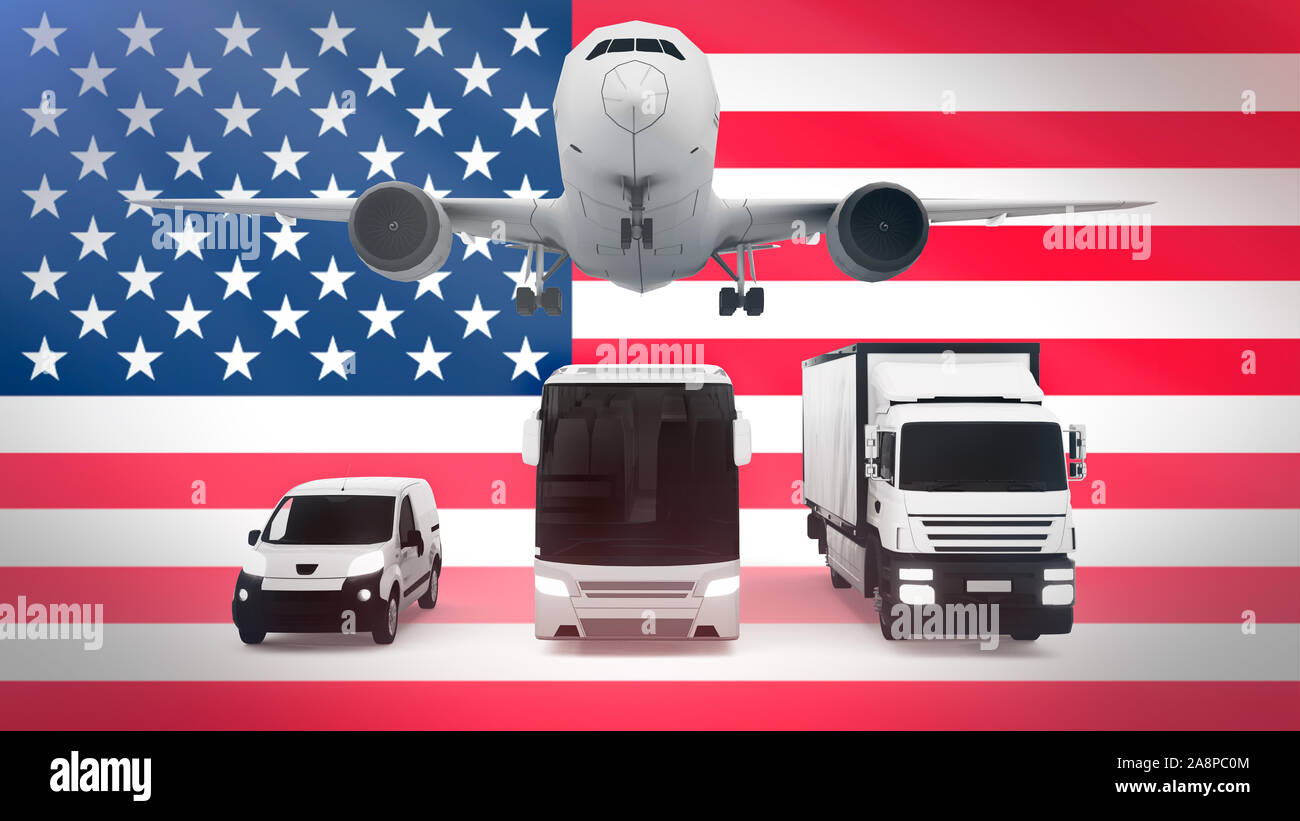 USA logistics concept 3d illustration. National flag of USA from the ...